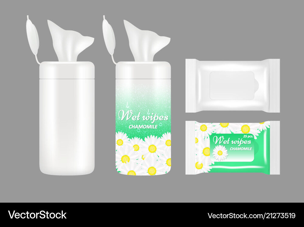Realistic wet wipes packaging mockup set Vector Image