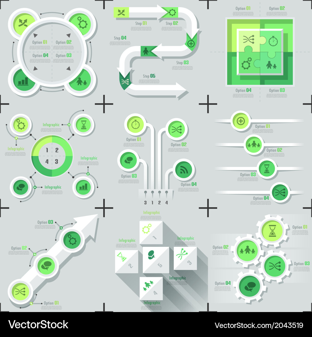 Set of 9 flat minimal infographics Royalty Free Vector Image