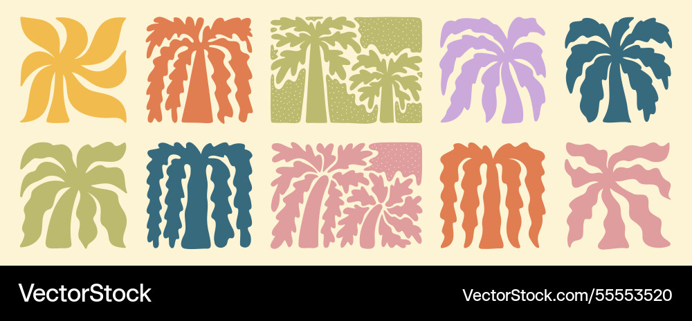 Abstract boho palm tree tropical art set retro Vector Image