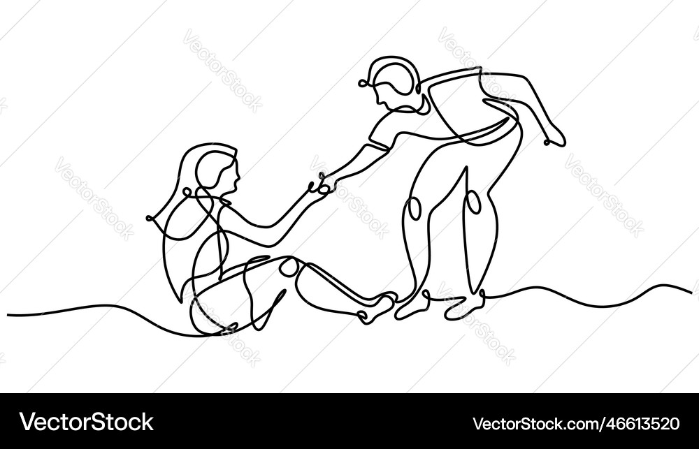 Act of kindness one line drawing man help fallen Vector Image