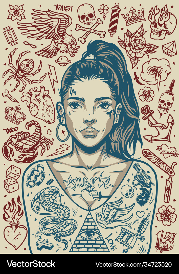 Chicano Tattoo Girl Royalty Free Vector Image - VectorStock