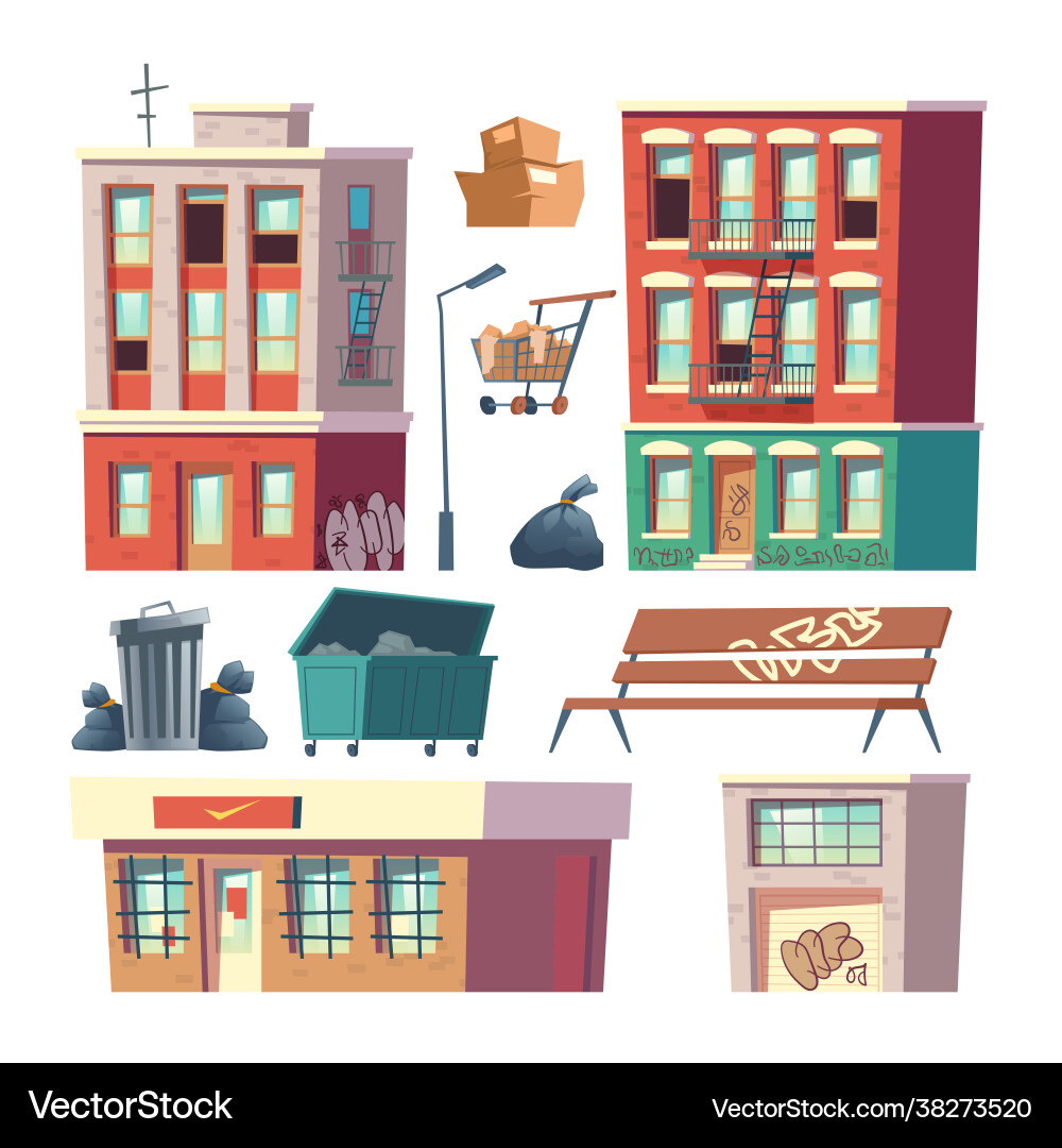 City ghetto architecture elements cartoon Vector Image