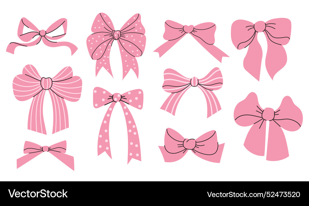 Coquette aesthetic pink ribbon bow collection Vector Image