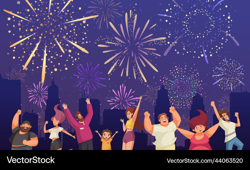 Fireworks cartoon composition Royalty Free Vector Image