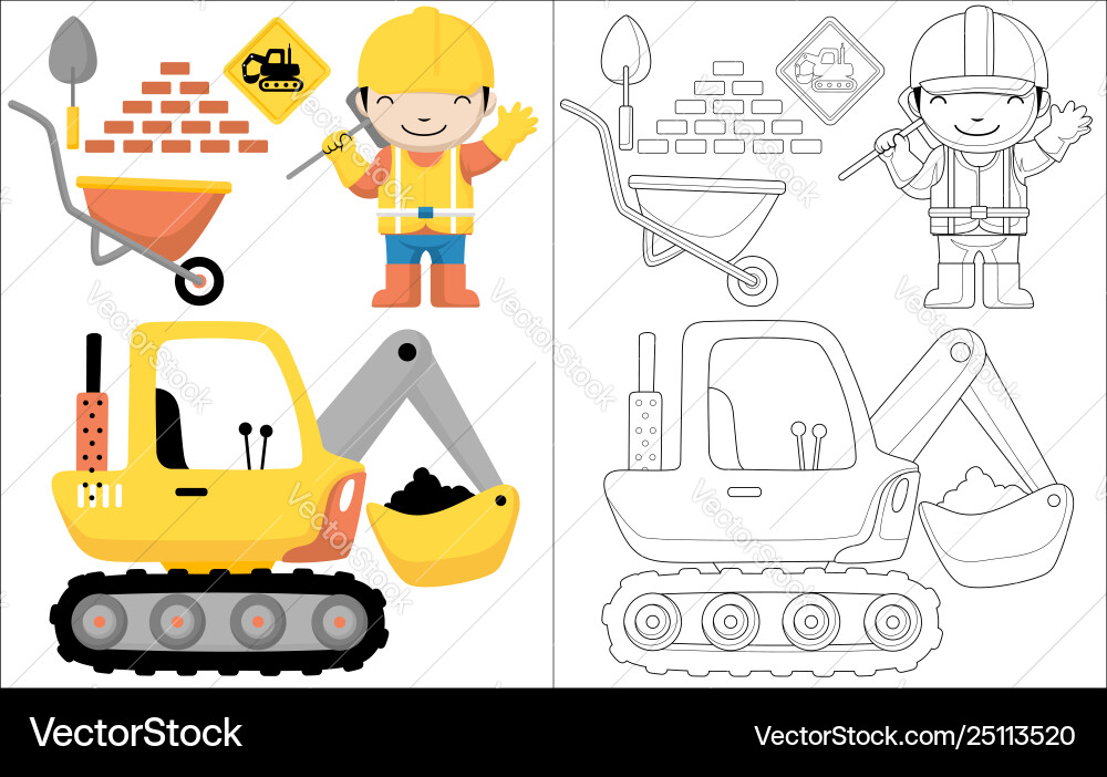 Happy worker cartoon with digger vehicle Vector Image