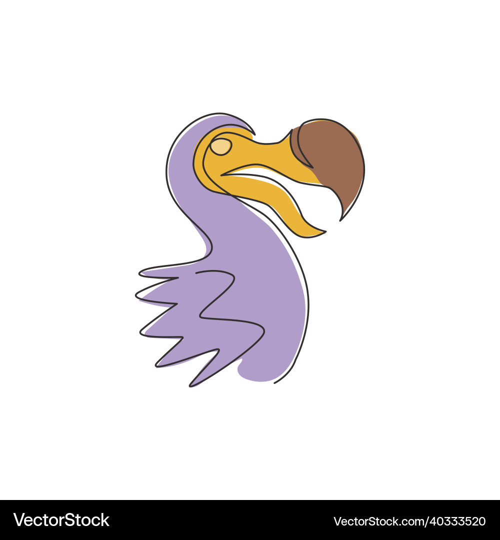 One continuous line drawing of cute adorable dodo Vector Image