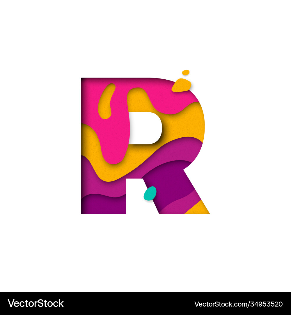 Paper cut letter r realistic 3d multi layers Vector Image