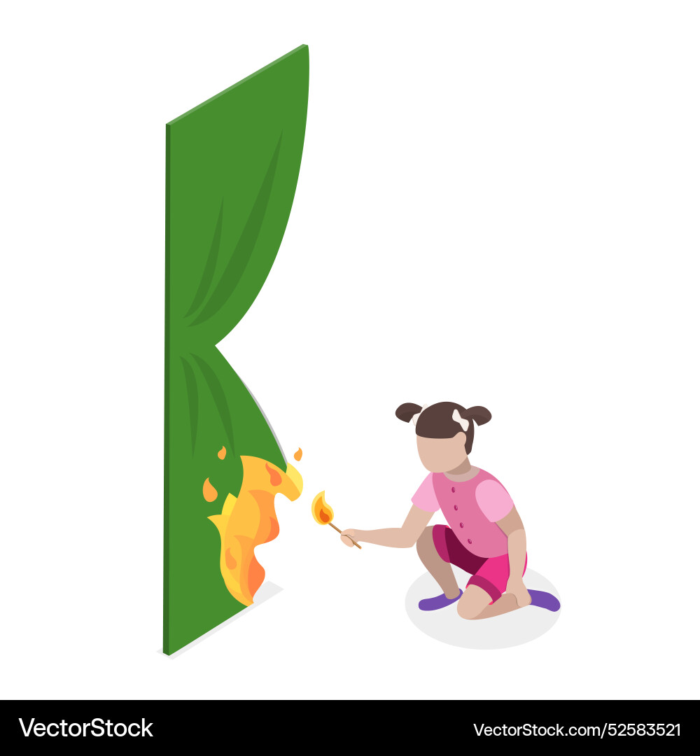 3d isometric flat set of kids in danger Royalty Free Vector