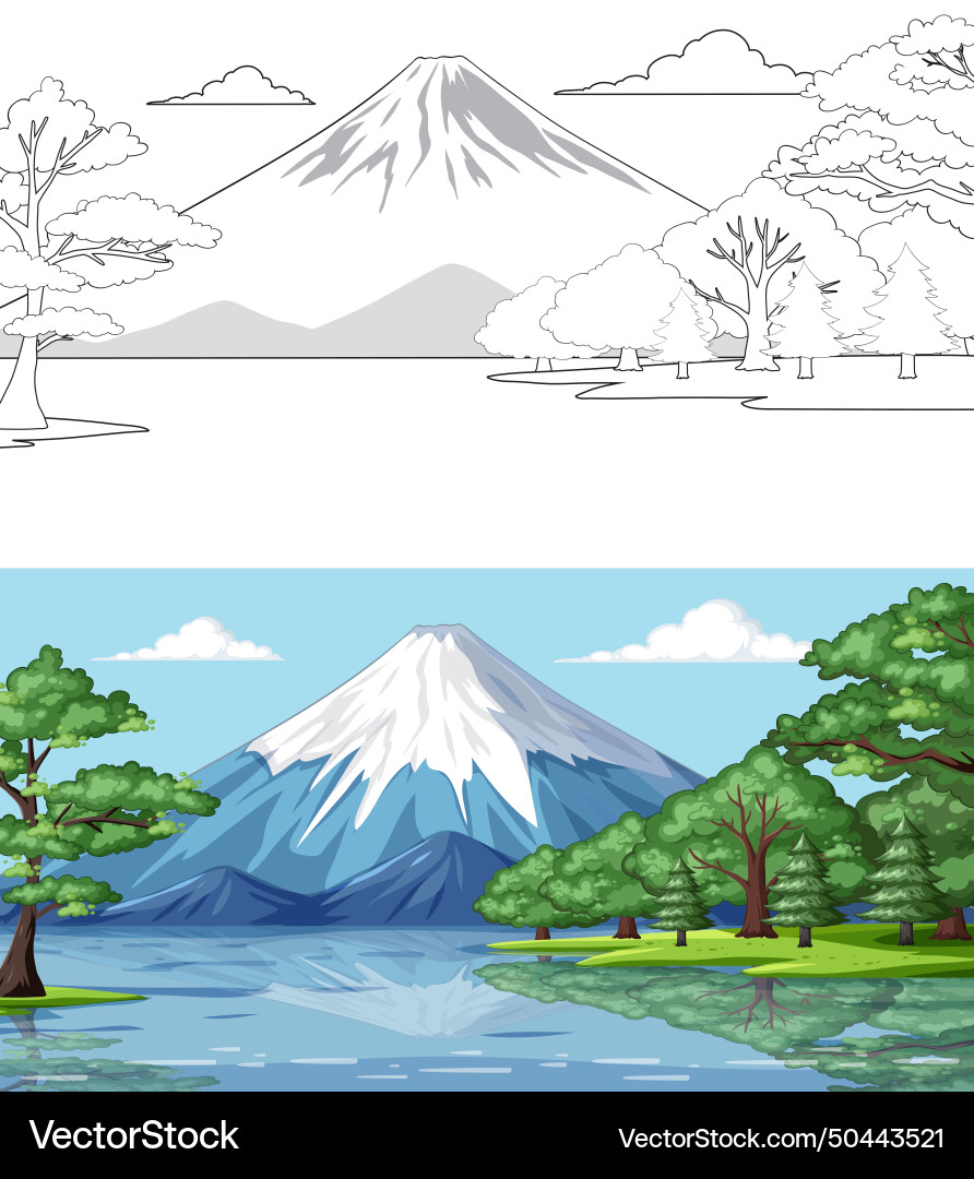 A mountain landscape in two styles Royalty Free Vector Image