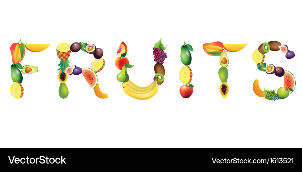 Fruits word Royalty Free Vector Image - VectorStock