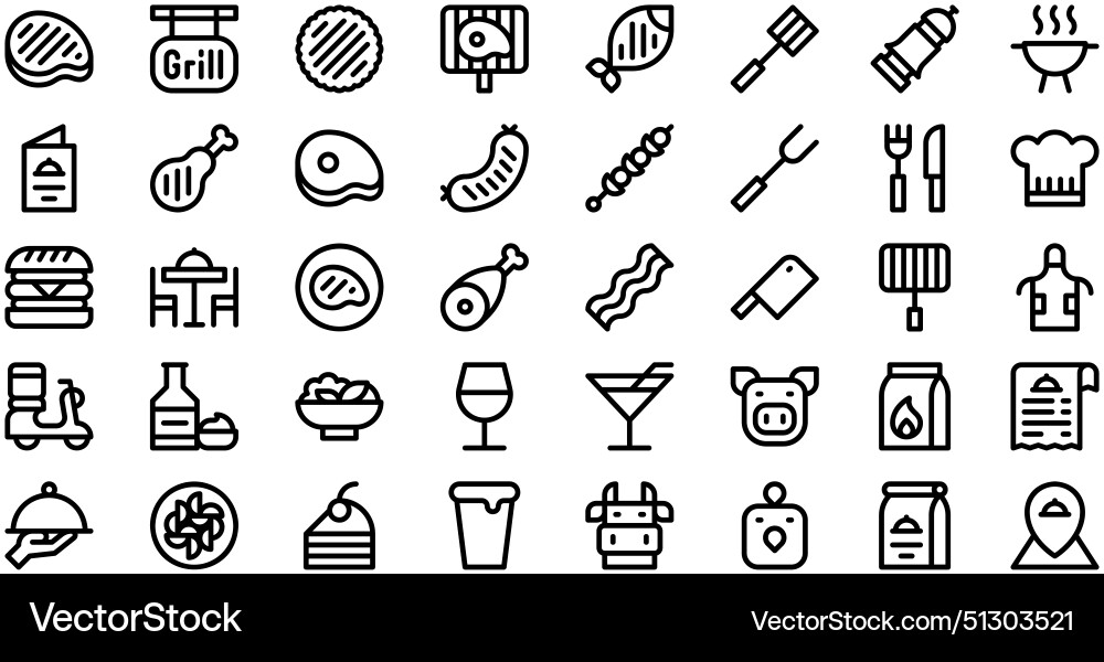 Grill restaurant icons collection Royalty Free Vector Image