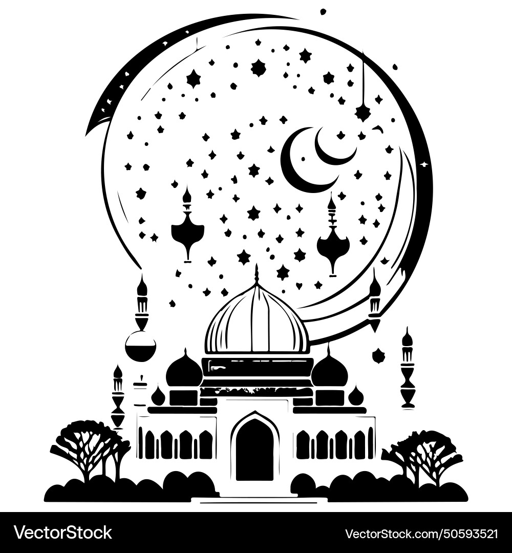 Ramadan kareem moon mosque sketch draw Royalty Free Vector