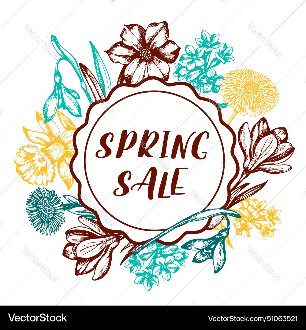 Vintage label with spring flowers Royalty Free Vector Image