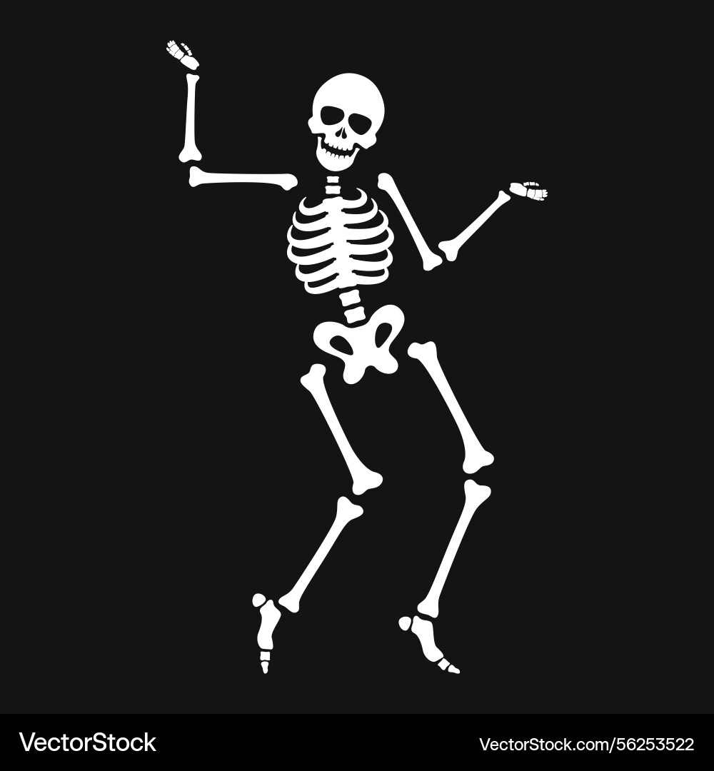 A funny skeleton dancing comically on dark Vector Image