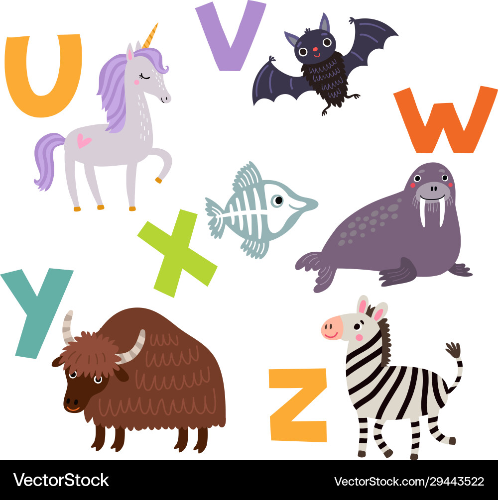 Alphabet with animals Royalty Free Vector Image