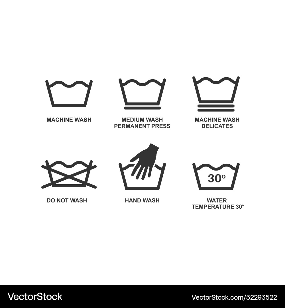 Machine washing symbols guide isons set isolated Vector Image