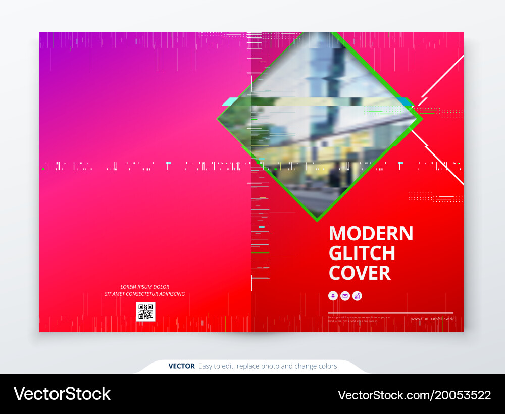 Trendy glitch covers design with geometric pattern
