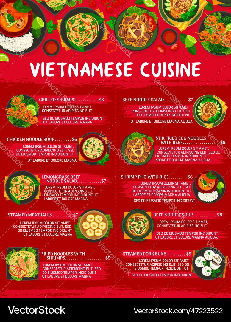 Vietnamese Food Menu Template Royalty Free Vector Image