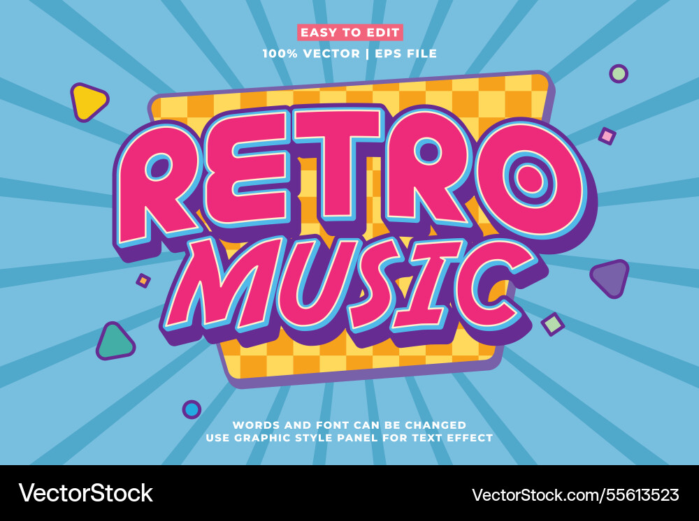 Editable retro music text effect 3d cartoon style Vector Image