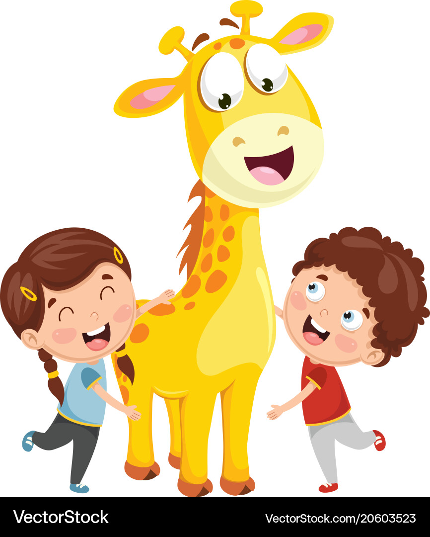 Kids with giraffe Royalty Free Vector Image - VectorStock