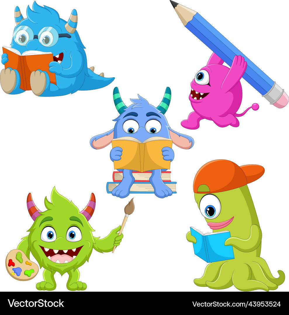 Cute monster school cartoon collection Royalty Free Vector