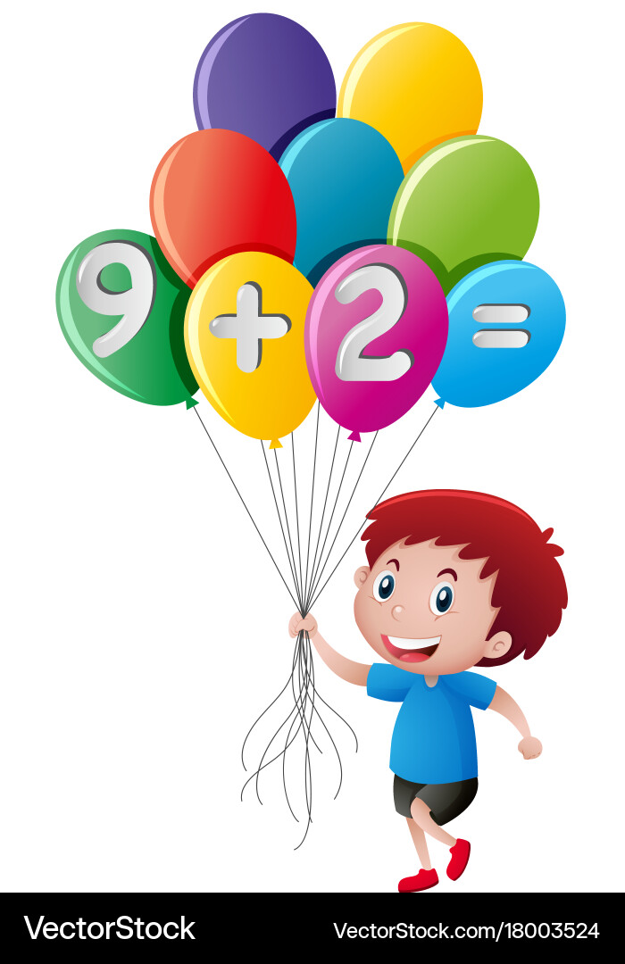 Little boy holding balloon with math equation Vector Image