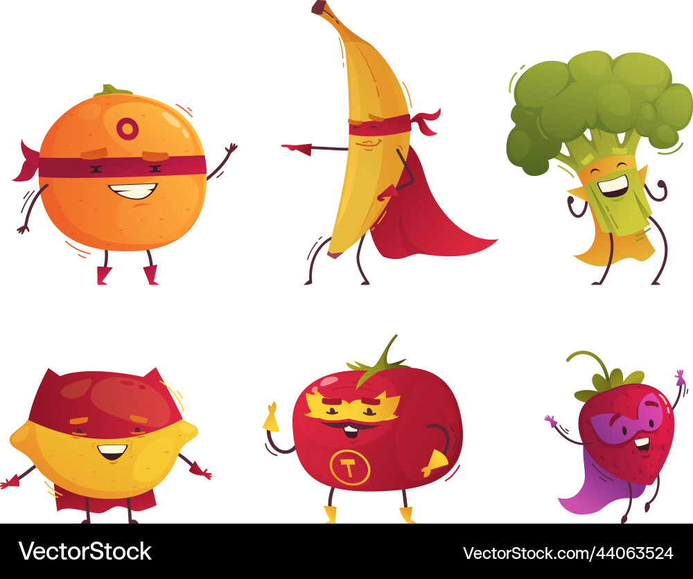 Superhero fruits set Royalty Free Vector Image