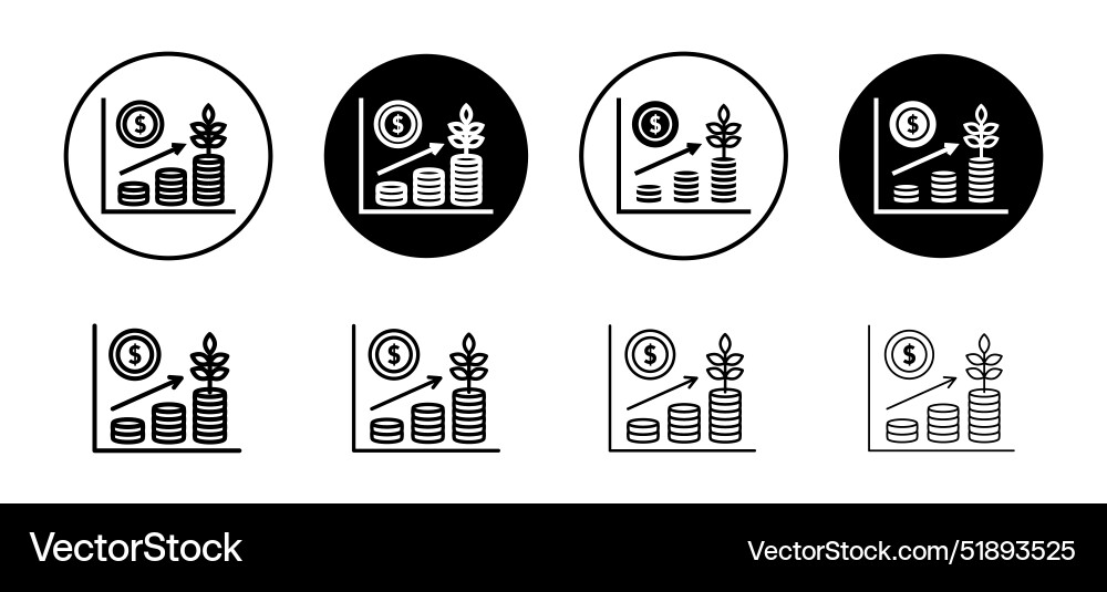 Fund growth icon set collection Royalty Free Vector Image