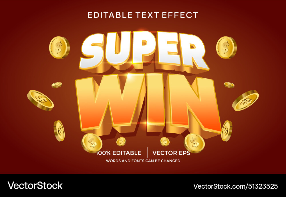 Super win 3d text effect template Royalty Free Vector Image