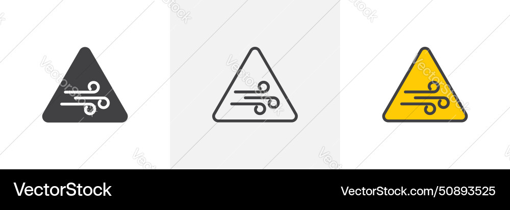 Wind warning sign icon set alert for strong Vector Image