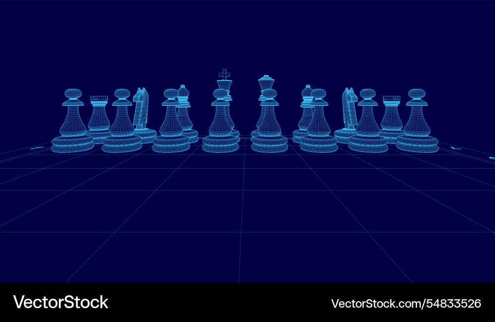 Blue chess board with a row of pieces Royalty Free Vector