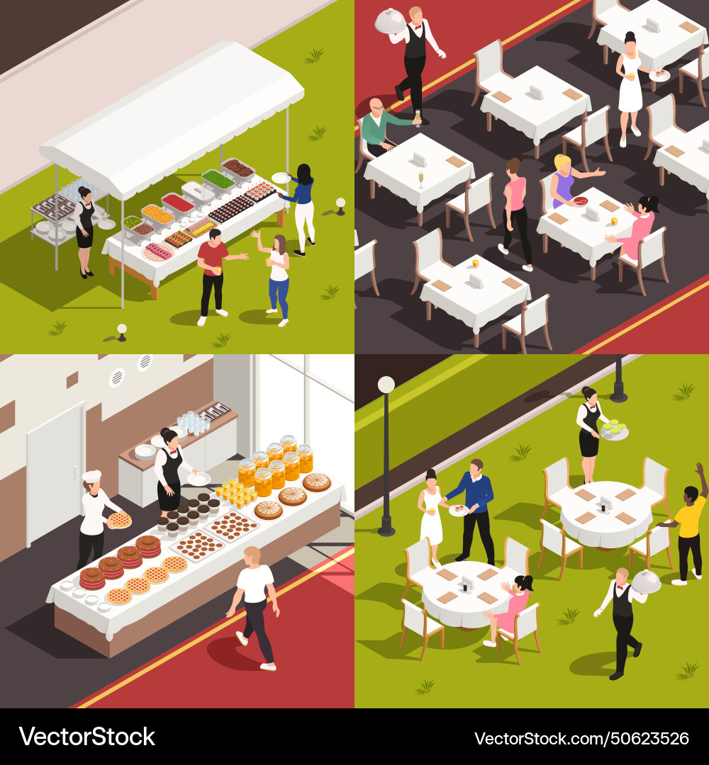 Catering isometric concept Royalty Free Vector Image