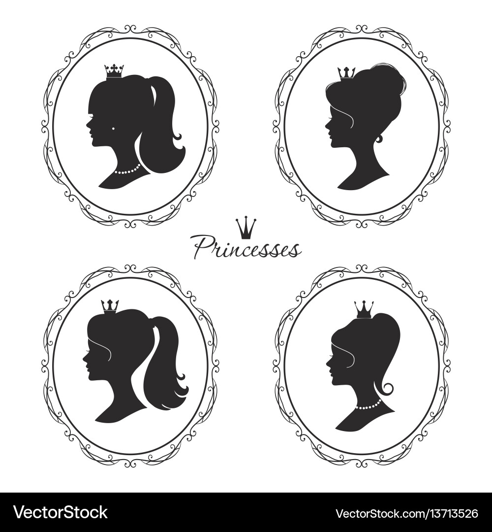 Princesses profile set beautiful female Royalty Free Vector