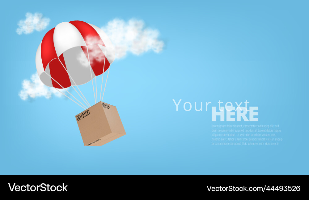 Red parachute with carton delivery packaging box Vector Image