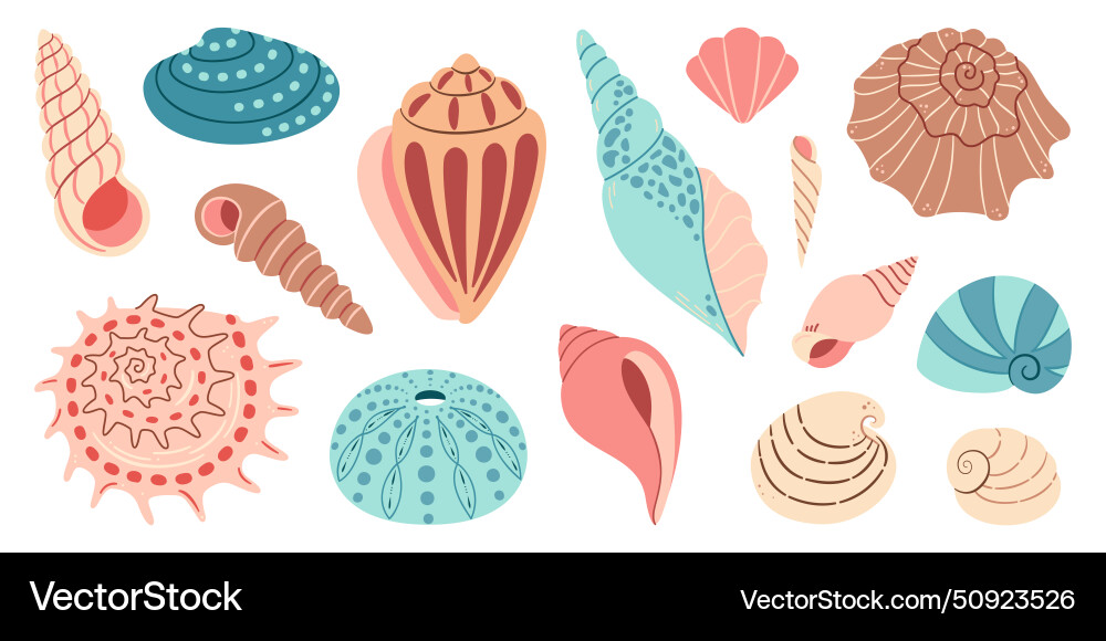 Sea shell sink cartoon set flat design Royalty Free Vector