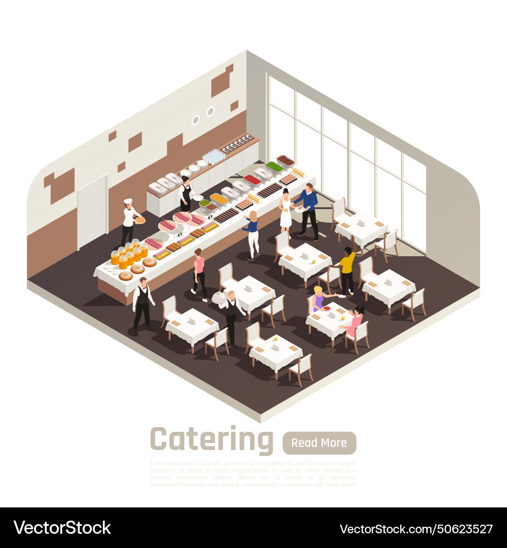 Catering buffet service isometric Royalty Free Vector Image