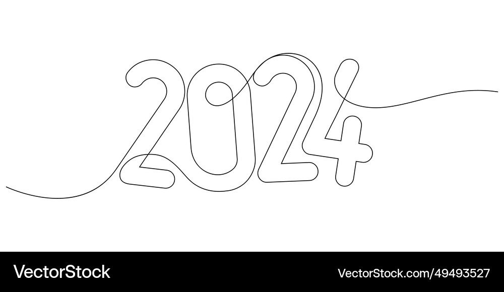 Continuous line drawing 2024 number design logo Vector Image
