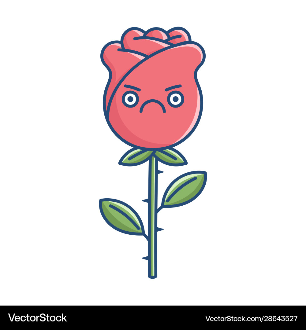 Kawaii angry rose flower Royalty Free Vector Image