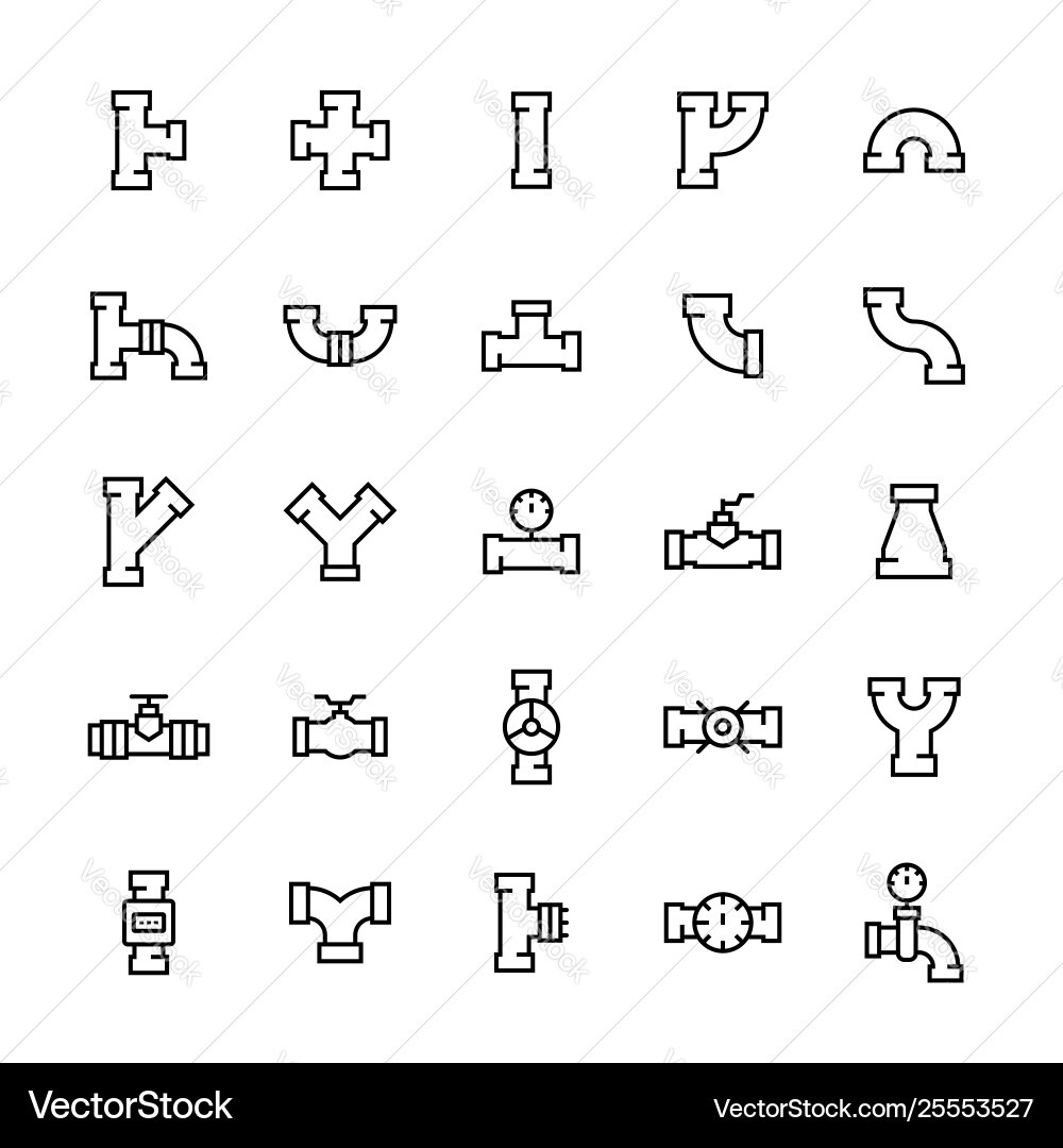Pipeline Fittings Icon Set - Thin Line Royalty Free Vector