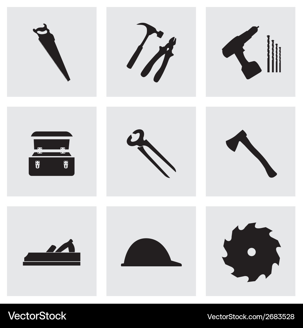 Black carpentry icons set Royalty Free Vector Image