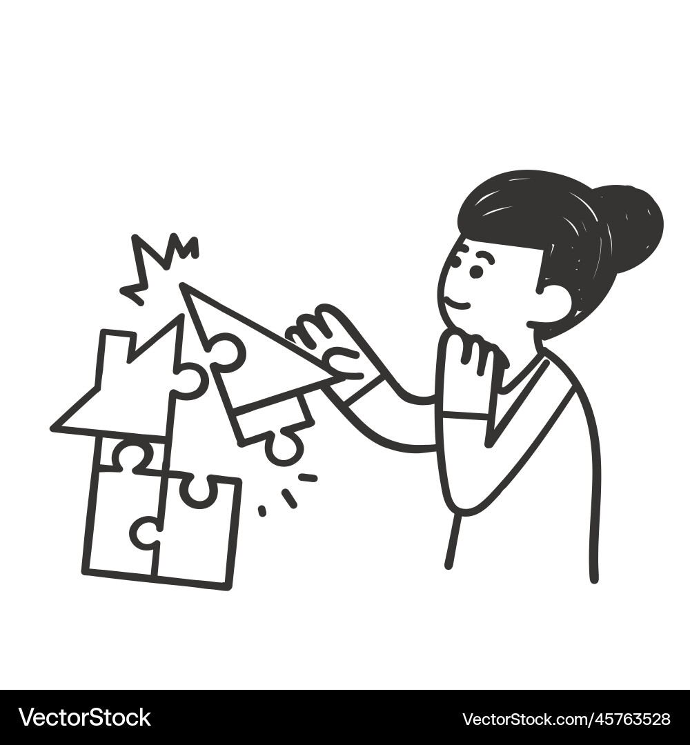 Hand drawn doodle person trying to put together Vector Image