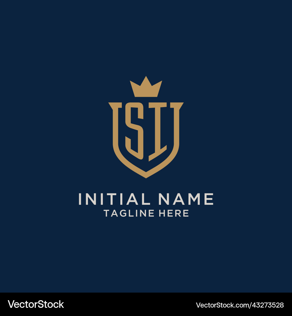 Si initial shield crown logo Royalty Free Vector Image