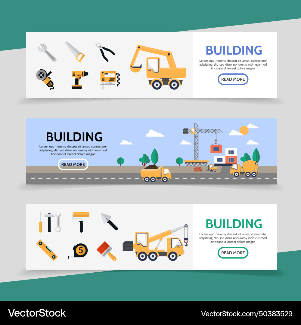 Flat building industry horizontal banners Vector Image