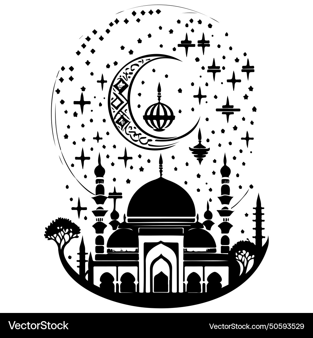 Ramadan kareem moon mosque sketch draw Royalty Free Vector
