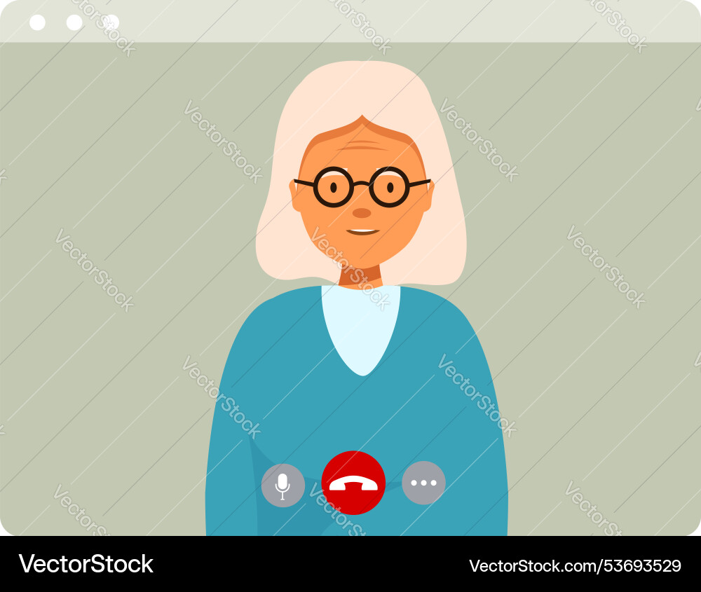 Senior woman having video call on computer screen Vector Image