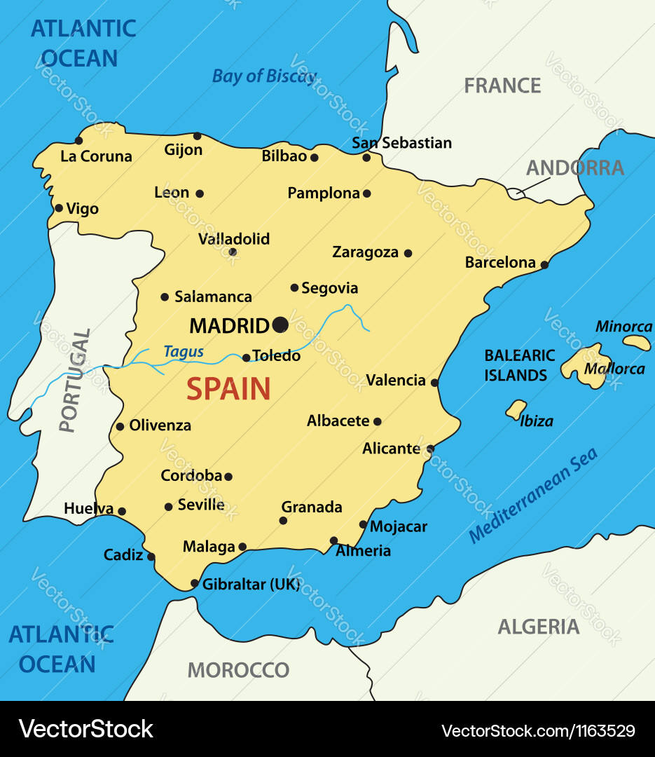 Spain Map Royalty Free Vector Image - VectorStock