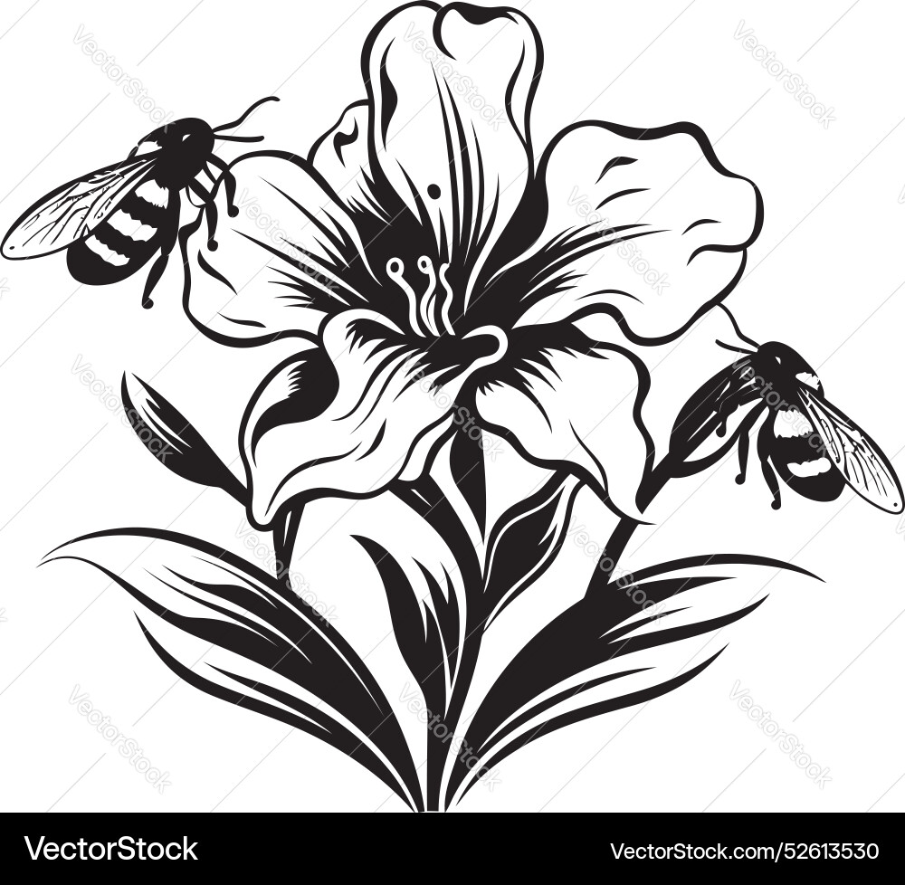 Bee ballet minimalist black symbol with flower Vector Image
