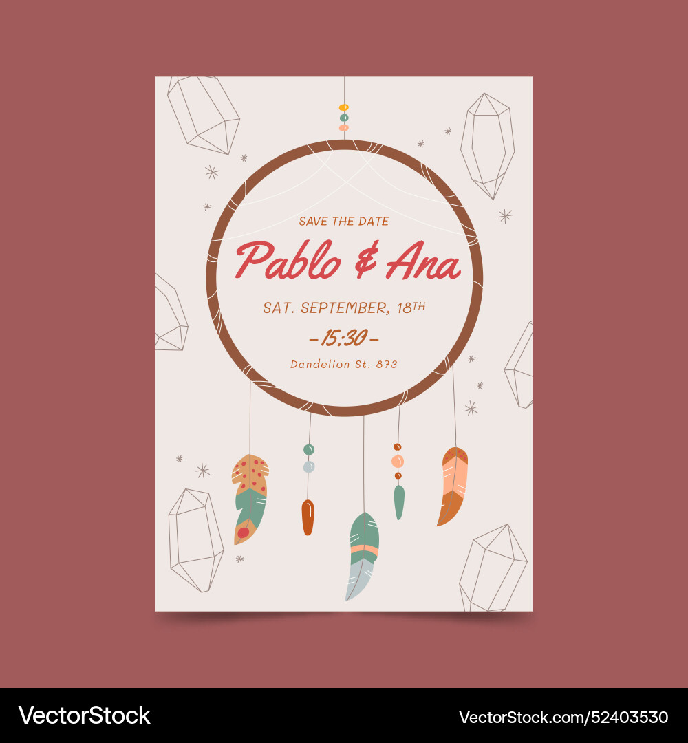 Boho wedding invitation template Royalty Free Vector Image