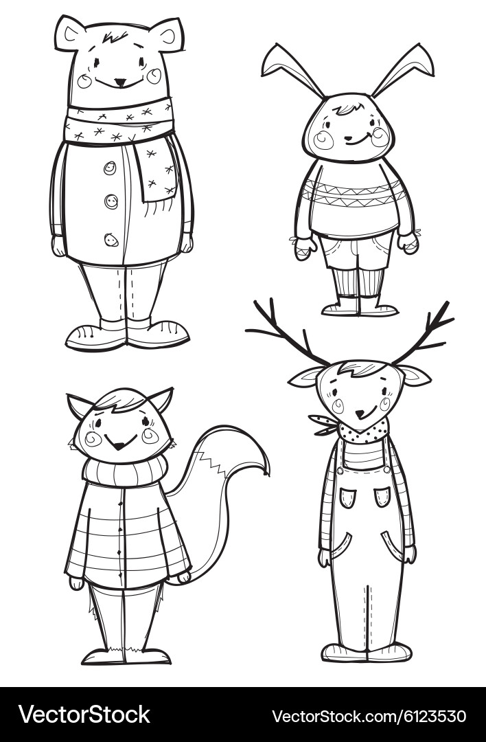 Hand drawn animals in clothes Royalty Free Vector Image
