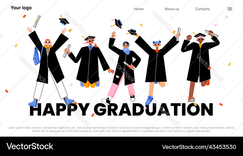 Happy graduation banner with graduates jump Vector Image